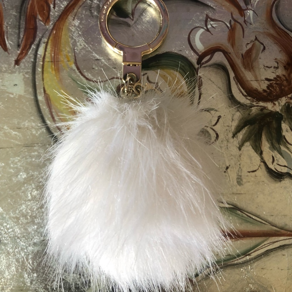 Kate Spade White Fluff Pom Pom Keychain Plush - Gem